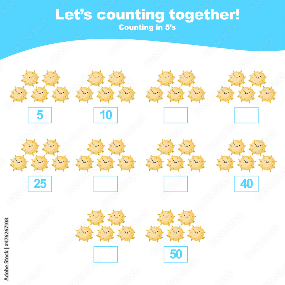 Counting the sea animals for Preschool Children. Math worksheet with ...