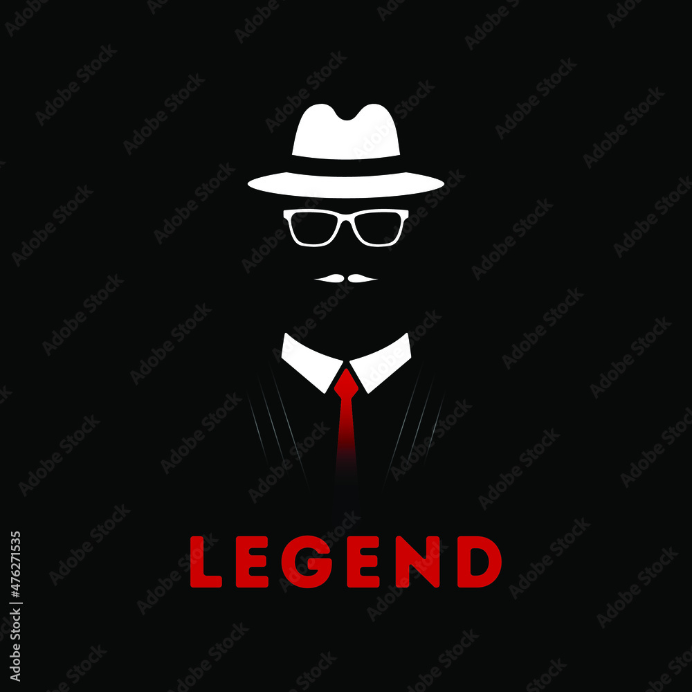 Mafia man silhouette. Gangster in hat and red tie. Vector illustration ...