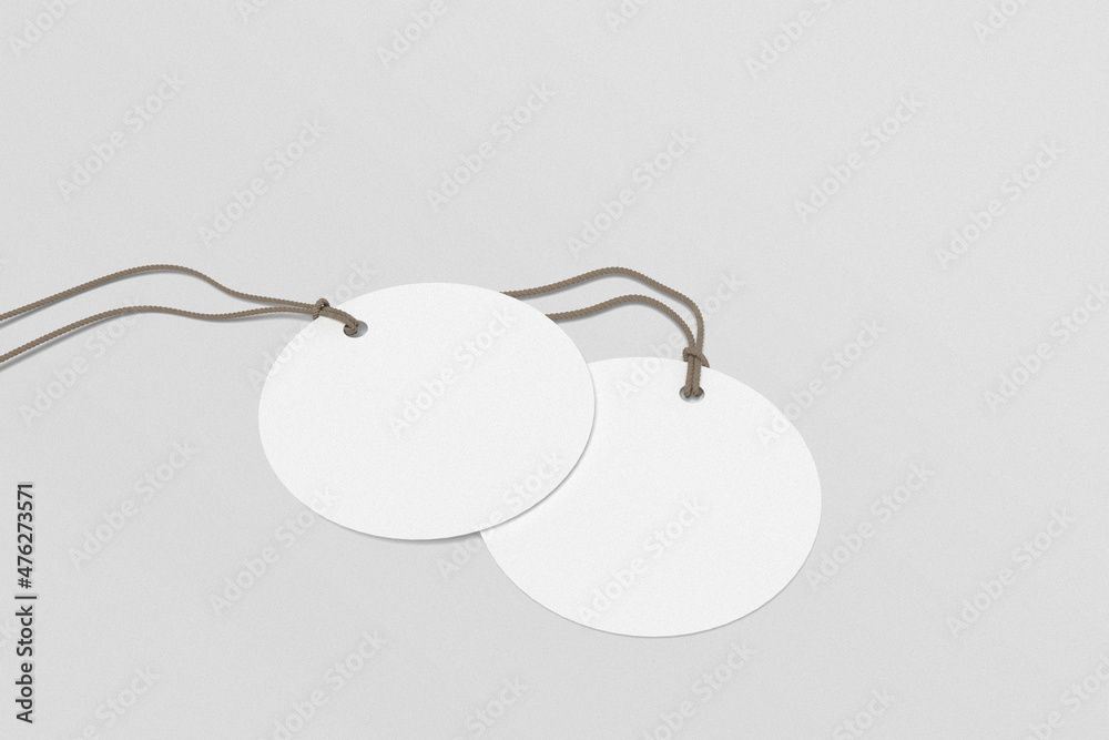 Round label tag, label price, clothing hang tag, or gift tag mockup ...