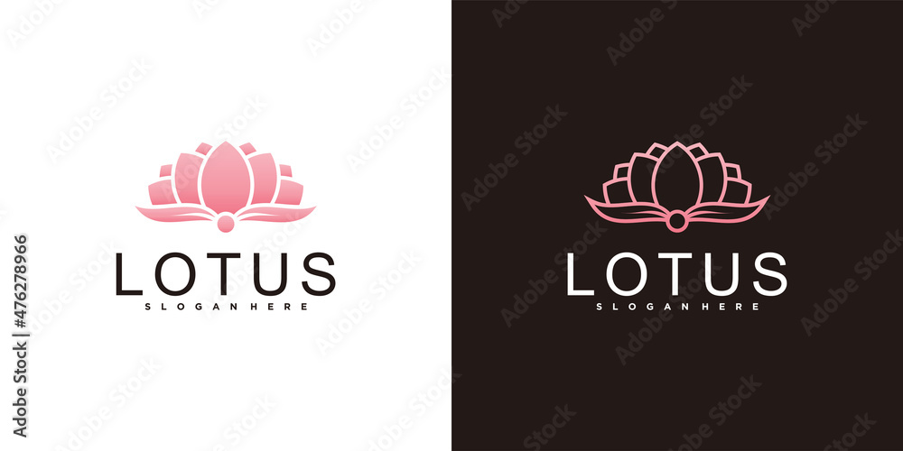 Minimalist lotus logo with unique line art shape, gradient colour style ...