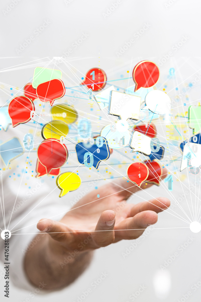 Hand holding using mobile phone with email icon on screen. Concept of ...