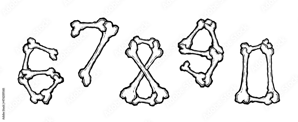 Bones alphabet digits. Vector illustration in cartoon style on white ...