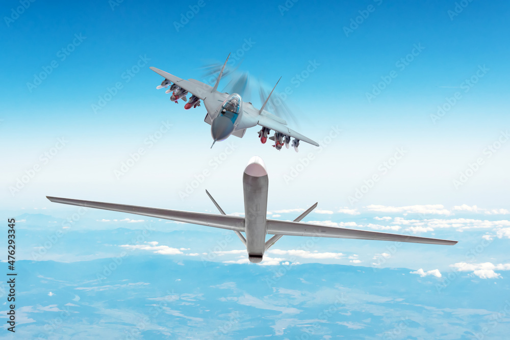 Combat fighter pursuing target drone - uav unmanned military drone ...
