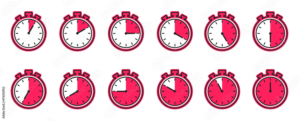 Timer, clock, stopwatch isolated set icons with different time ...