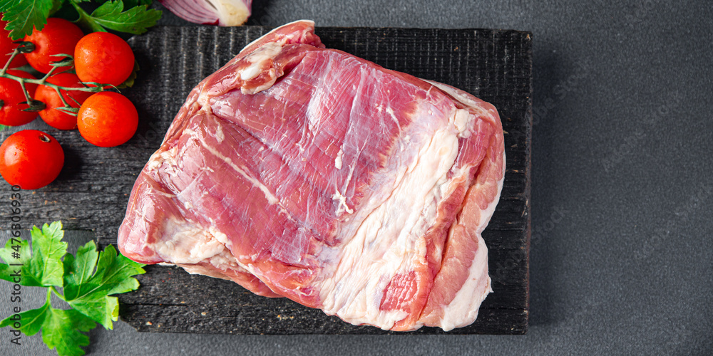 Belly pork meat fresh bacon meat layer of lard fat meal food snack copy ...