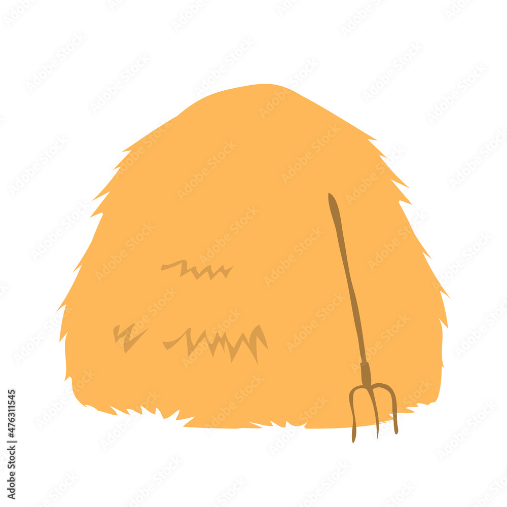 Haystack with pitchfork. Countryside. Farm and agriculture. Vector flat ...