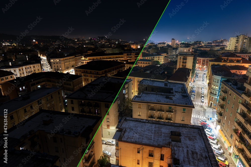 Before and after. Example of photo editing process, color correction ...