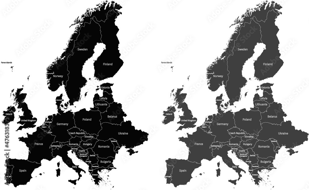 Europe map vector. Grayscale design Stock Vector | Adobe Stock