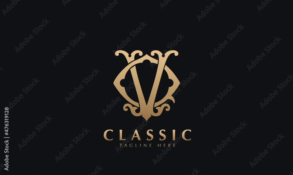 Alphabet QV or VQ illustration monogram vector logo template in silver ...