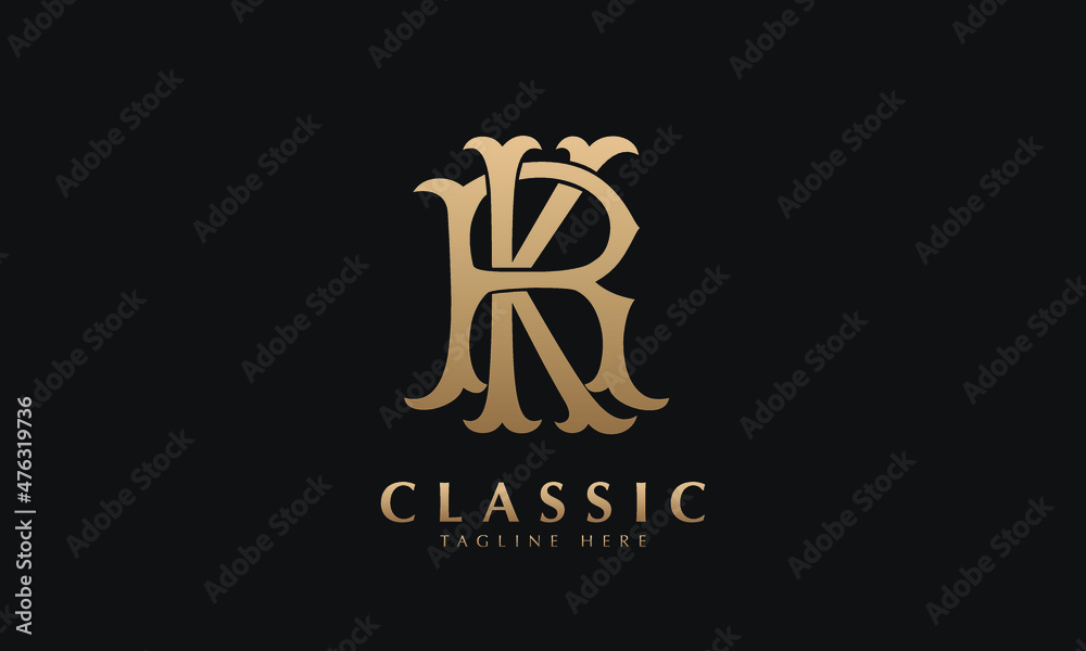 Alphabet RK or KR illustration monogram vector logo template in silver ...