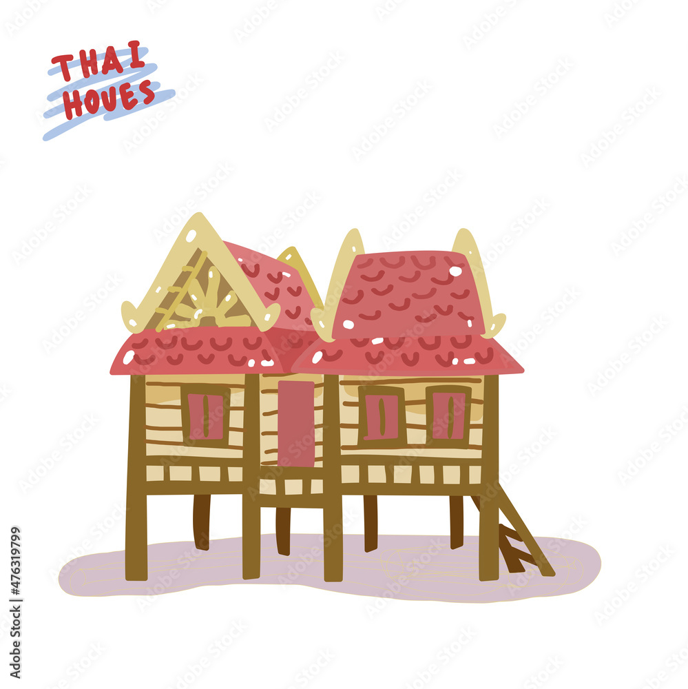 Cartoon Thai tradition house vector. Stock Vector | Adobe Stock