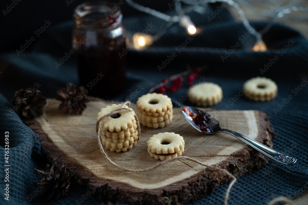 Linzer cookies, typical czech christmas candy, linecké, still life with ...