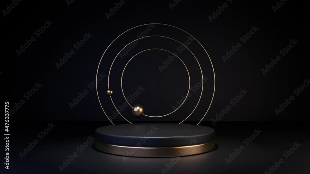 Animated Backdrop stage podium. Realistic clean 3d rendering with gold ...