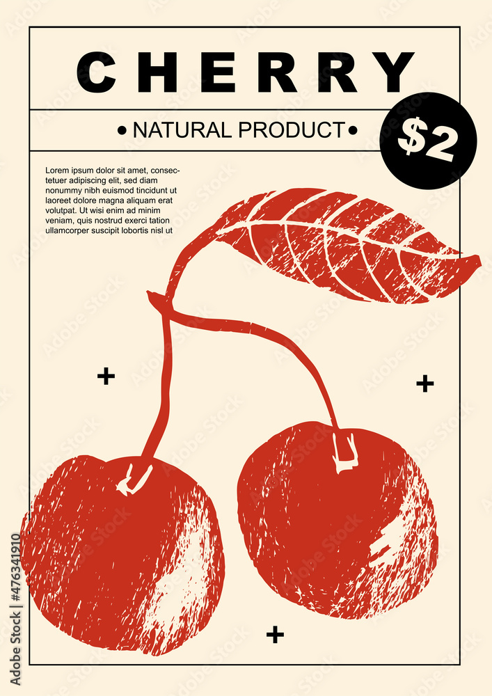 Vettoriale Stock Cherry. Set of posters of fruits and berries in a ...