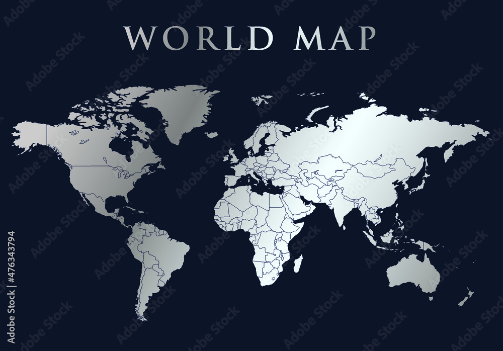 Silver world map illustration isolated on a Bule background Stock ...