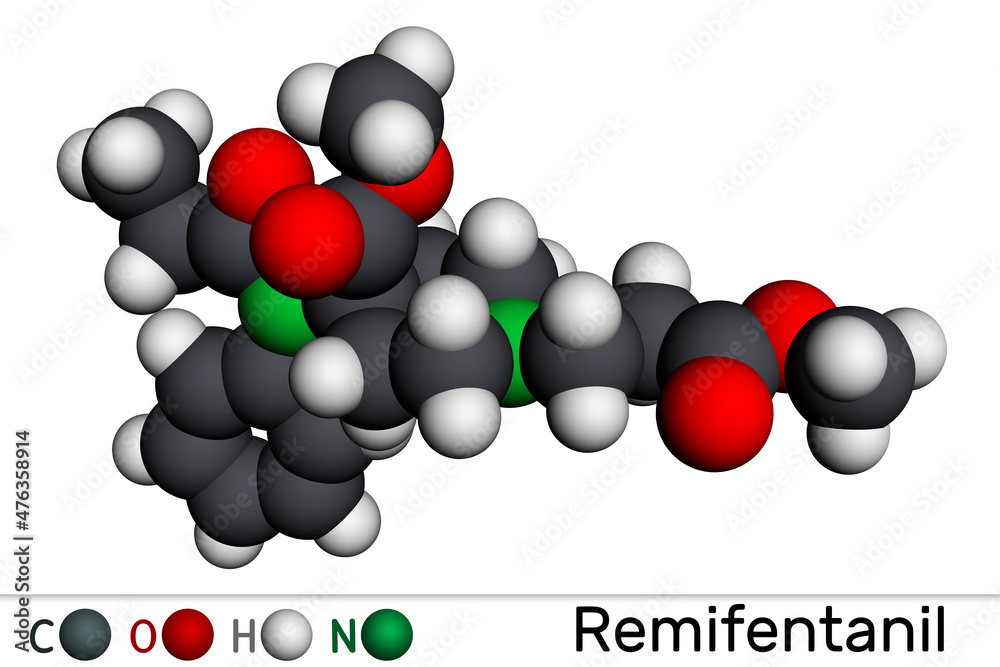 Remifentanil molecule. It is opioid analgesic used in anesthesia ...