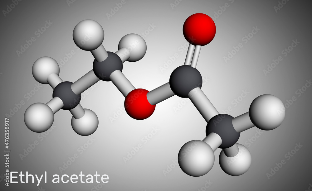 Ethyl acetate, ethyl ethanoate, C4H8O2 molecule. It is acetate ester formed between acetic acid ...