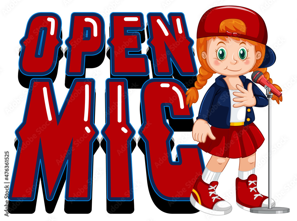 Open mic logo design with singer girl cartoon character Stock Vector ...