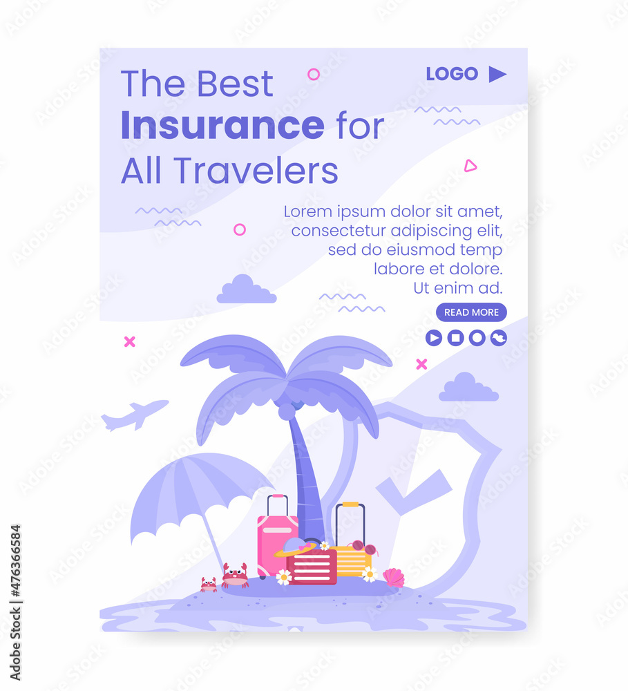 Travel Insurance Poster Template Flat Design Illustration Editable of ...