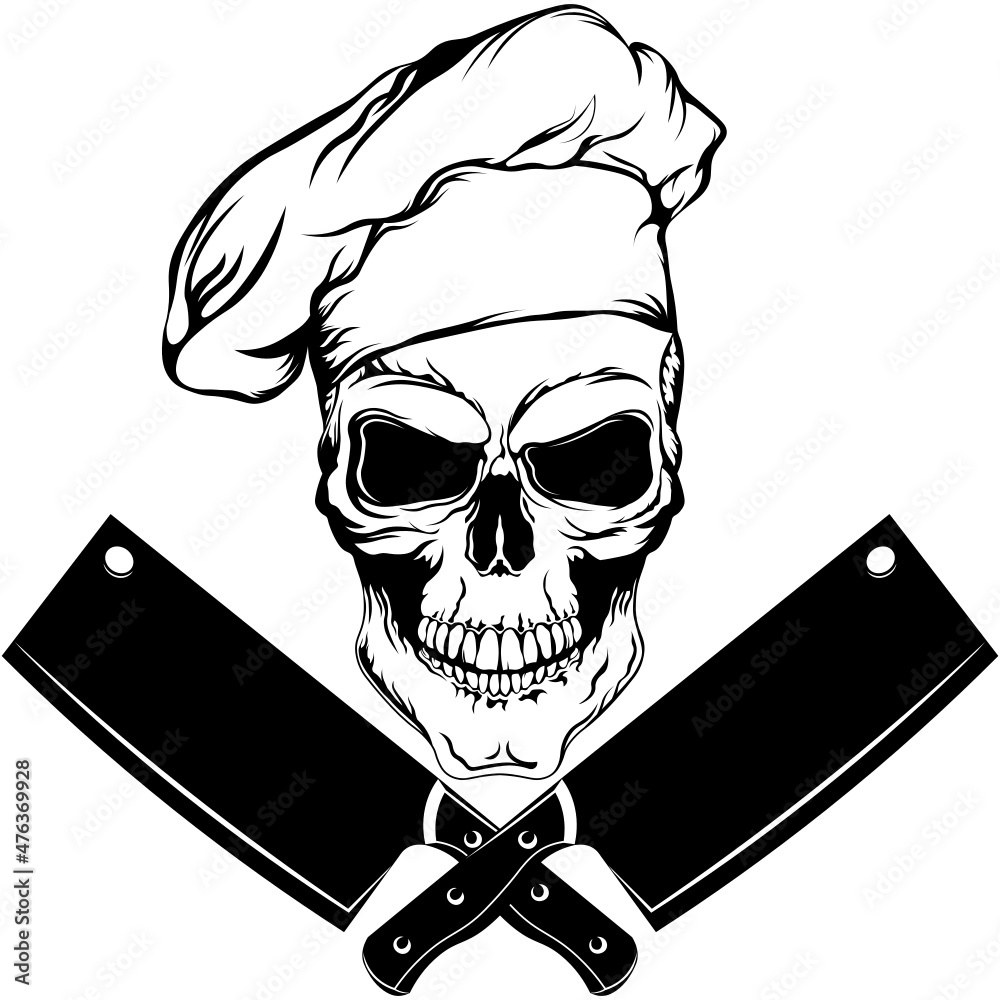 Chef logo SVG design with a skull in a chef hat and crossed knives ...