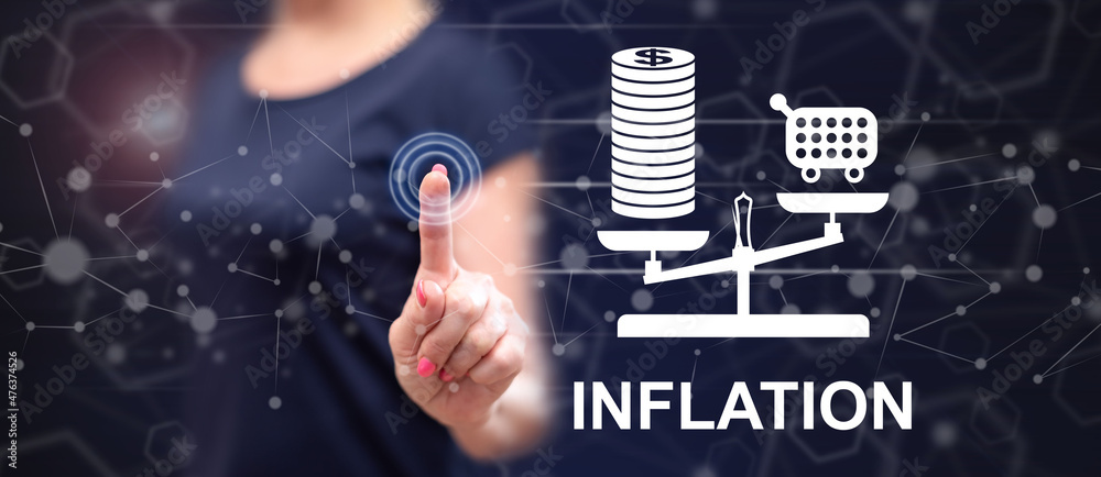 Woman touching an inflation concept Stock Photo | Adobe Stock