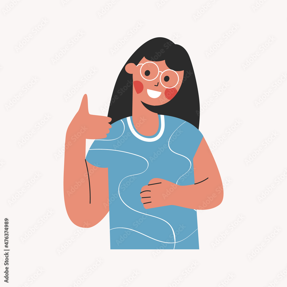 Young girl showing thumb up sign ok positive approval gesture. Cute ...