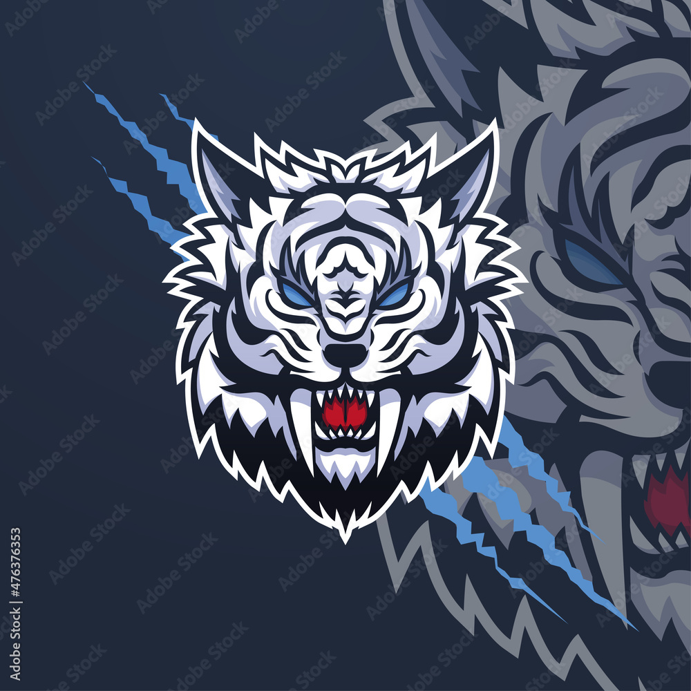 White tiger sabertooth face e-sport team mascot logo design Stock ...