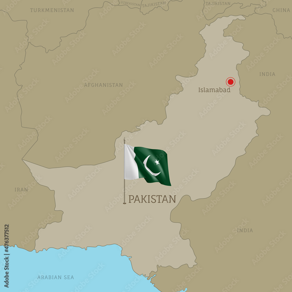 Highly detailed map of Pakistan with national flag. Editable Pakistani ...