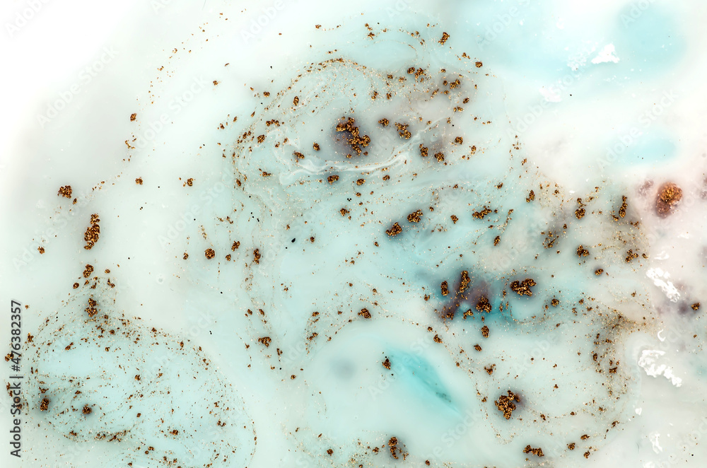 TIFFANY BLUE. Liquid marble pattern with bronze powder. Style ...