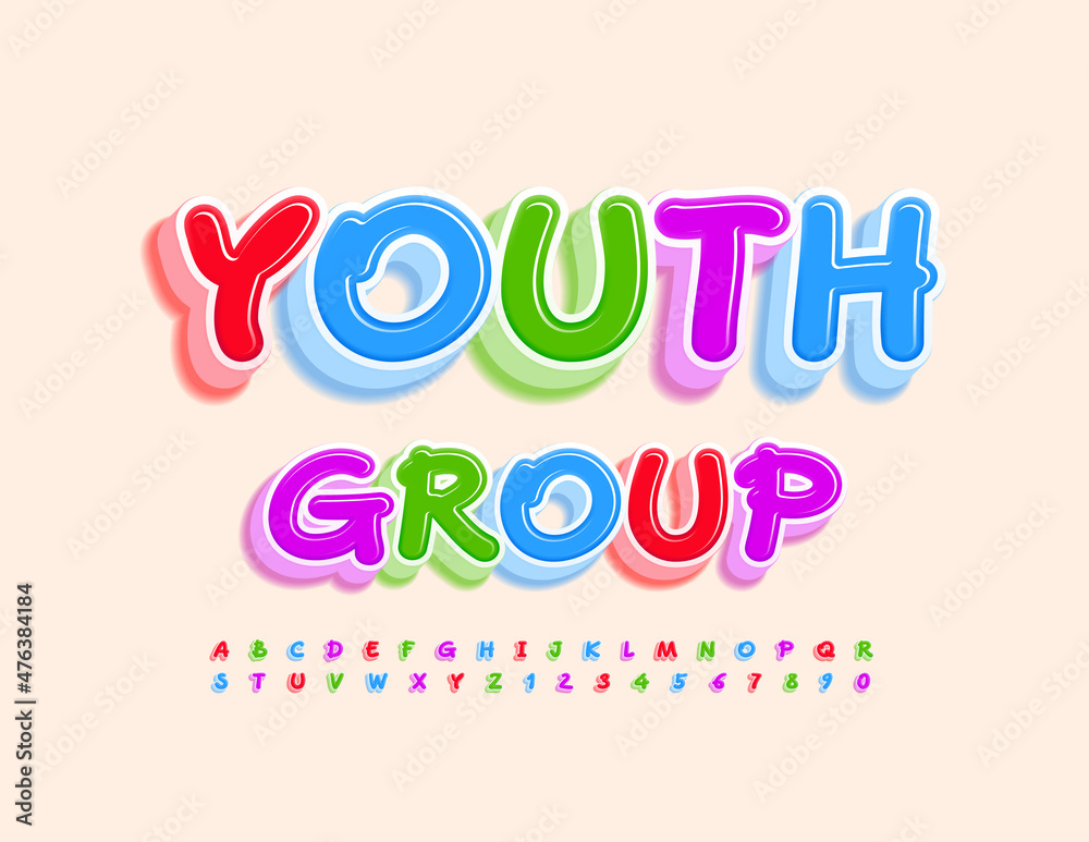 Vector bright sign Youth Group with artistic 3D Font. Colorful creative ...