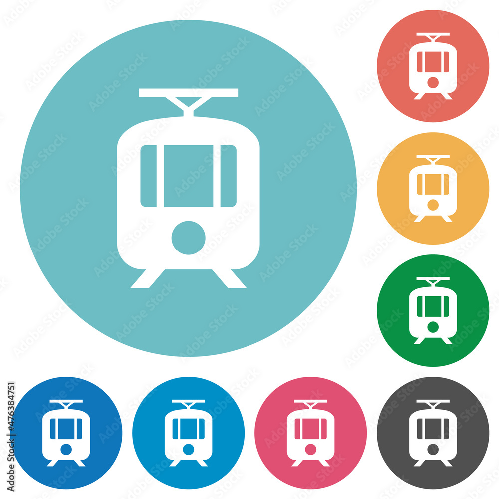 Tram flat round icons Stock Vector | Adobe Stock