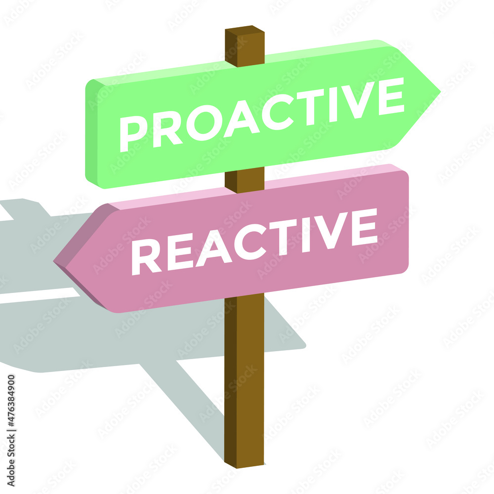 proactive, reactive, arrow sign, success and failure, vector ...