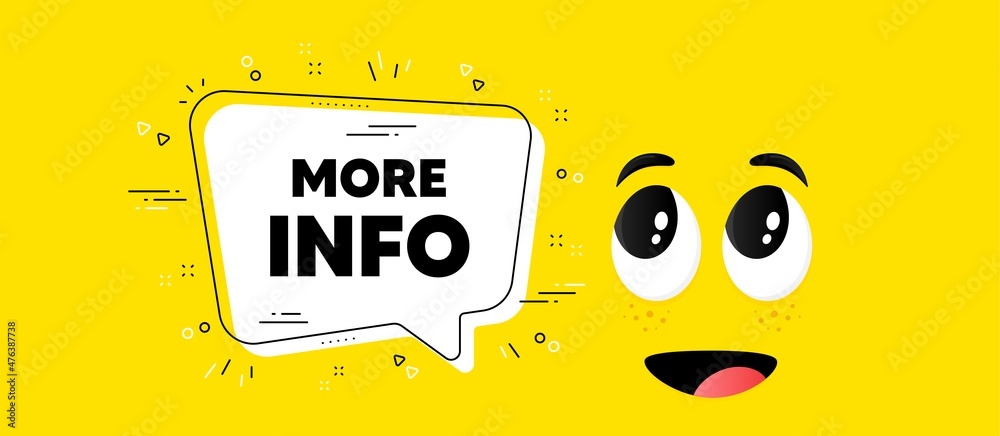More info text. Cartoon face chat bubble background. Navigation sign ...