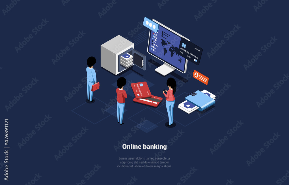 Vector Illustration With Characters, Cartoon 3D Style, Isometric ...