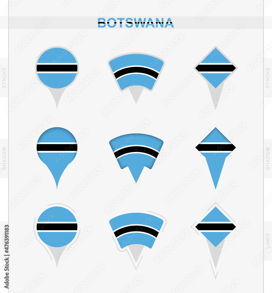 Botswana flag, set of location pin icons of Botswana flag. Stock Vector ...