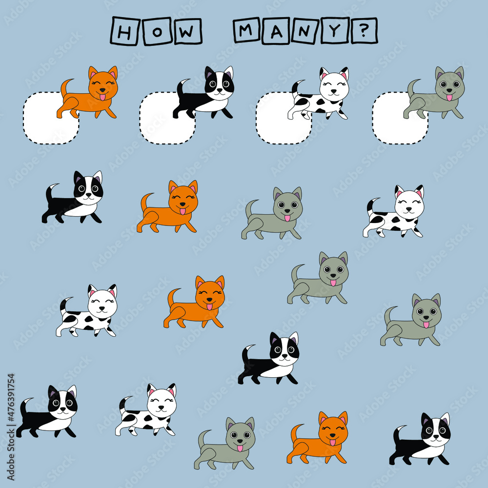 How many counting game with funny dogs. Worksheet for preschool kids ...