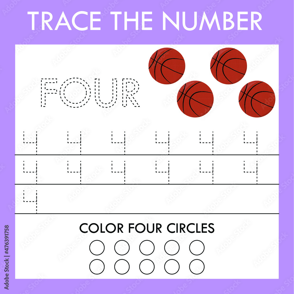 Developing an activity for children, the tracing the number four with ...