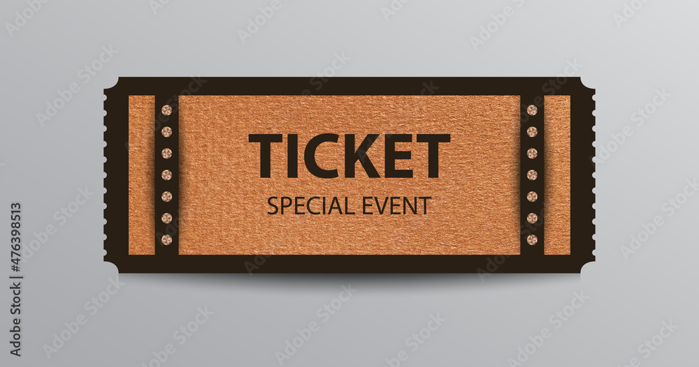 Vector stub ticket template with cardboard background and black borders ...