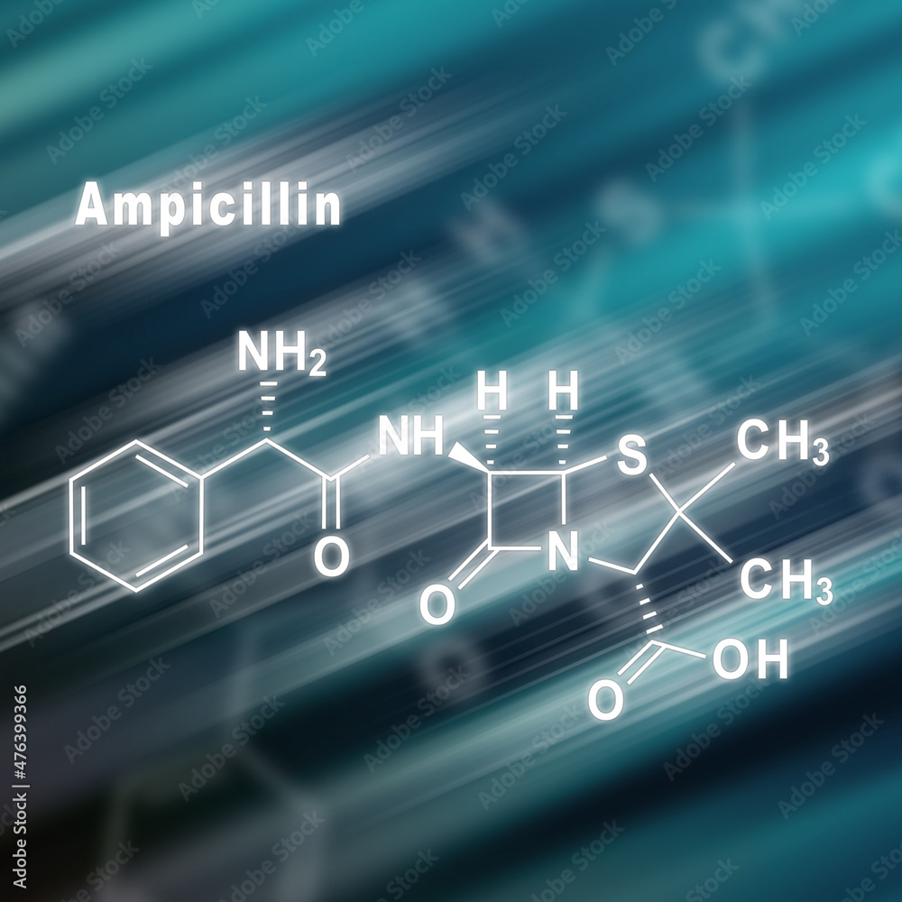 Ampicillin, antibiotic drug, Structural chemical formula Stock ...