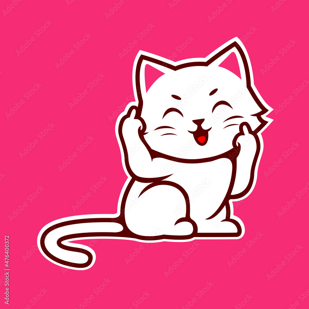 Cute White Kitten Cat Smile While Showing Middle Finger Sign Vector ...
