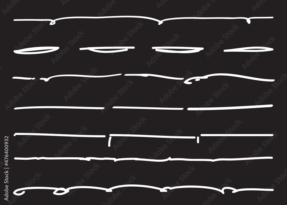 Lines hand drawn vector set isolated on black background. Collection of ...