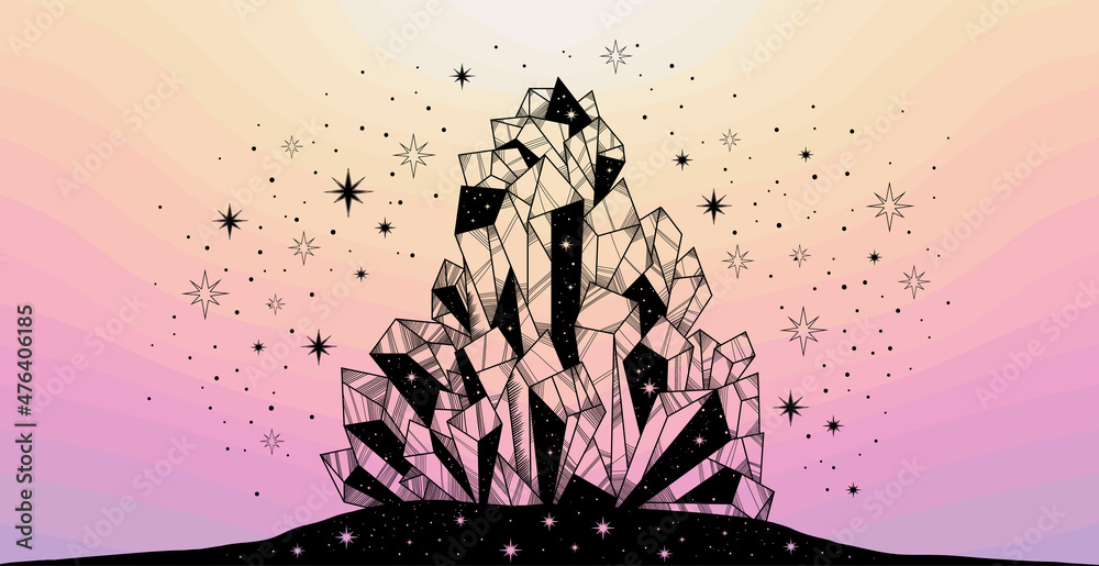 Vector shining precious magic crystal decorated with magician faceted ...