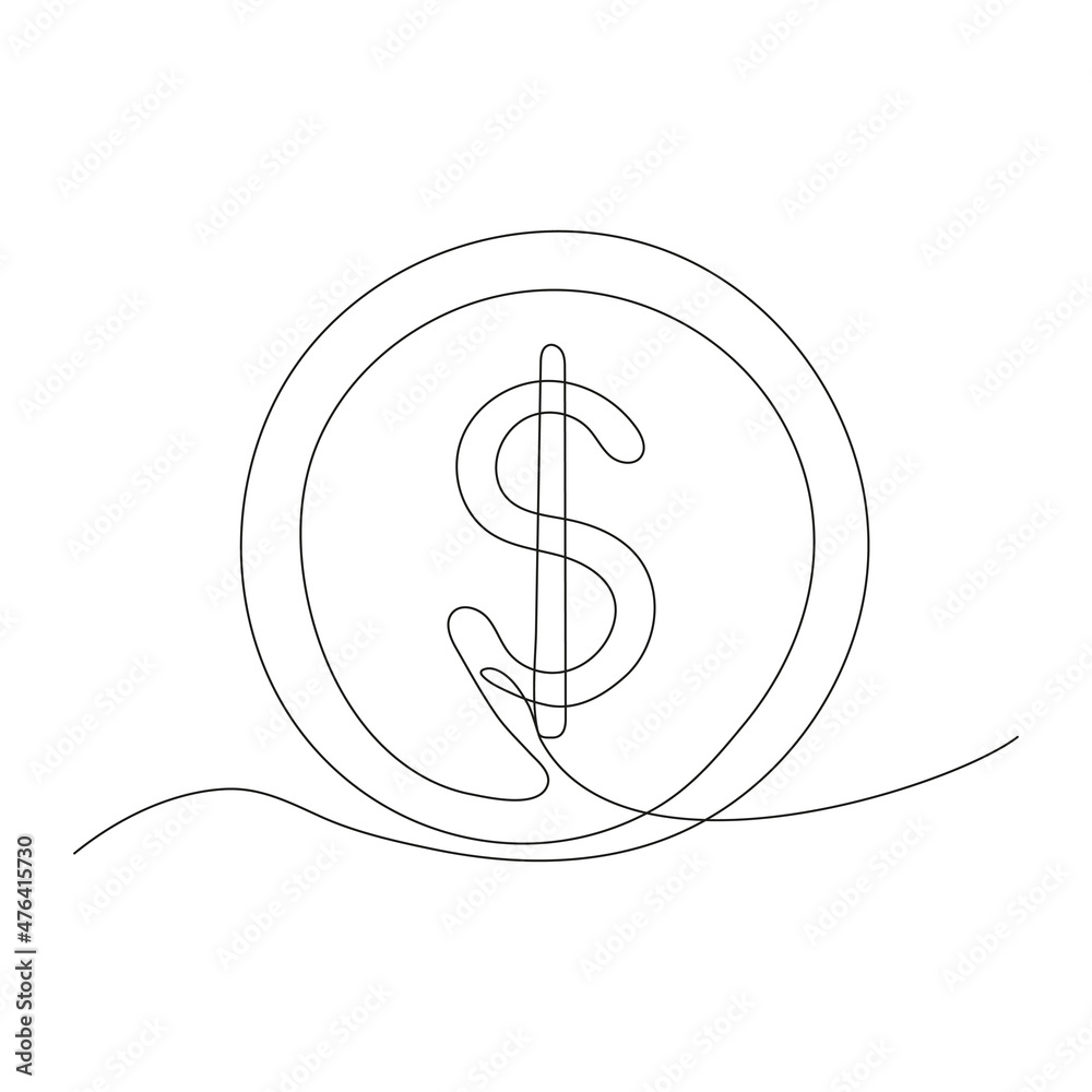 Coin continuous one line drawing art. Money dollar linear symbol ...