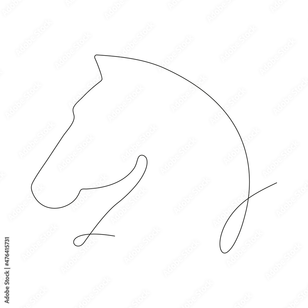 Horse head continuous one line drawing. Vector isolated on white. Stock ... Horse head continuous one line drawing. Vector isolated on white. Stock ...