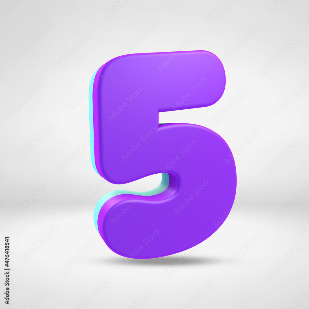 3d render purple and blue number five isolated in white background with ...
