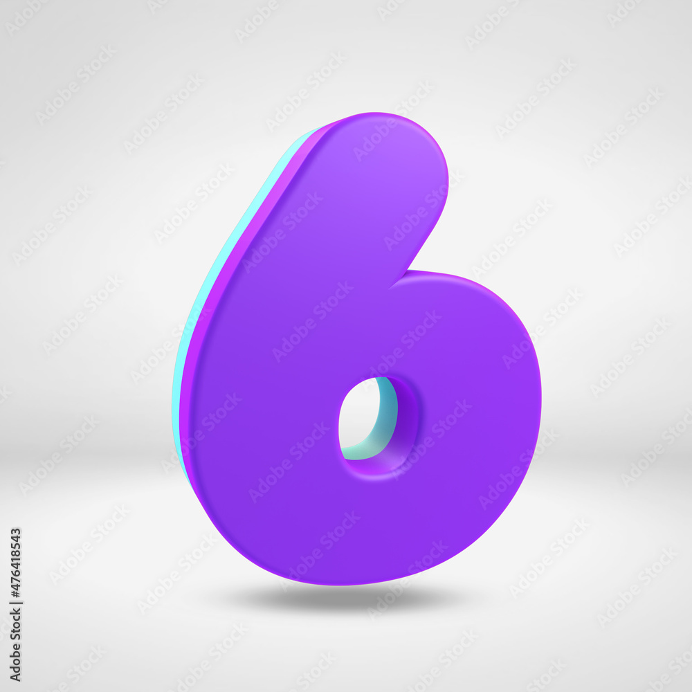 3d render purple and blue number six isolated in white background with ...