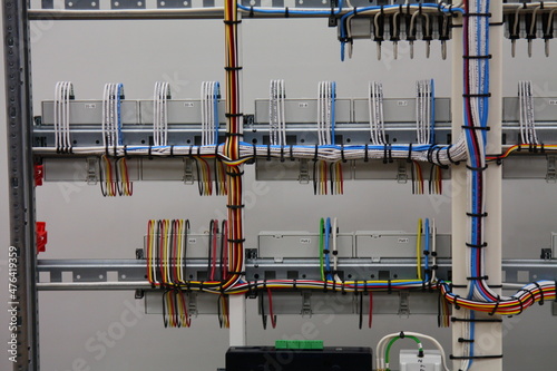 Installation of blocks and modules in an electrical panel with colored ...