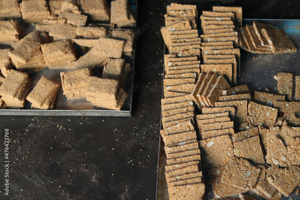 Large Tray With Fresh Baked, Sliced And Processed Delicious Indian ...