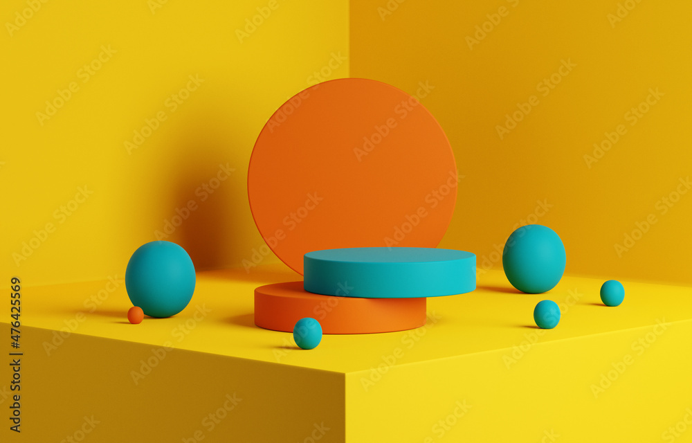 Abstract yellow geometric composition background. Product stage ...