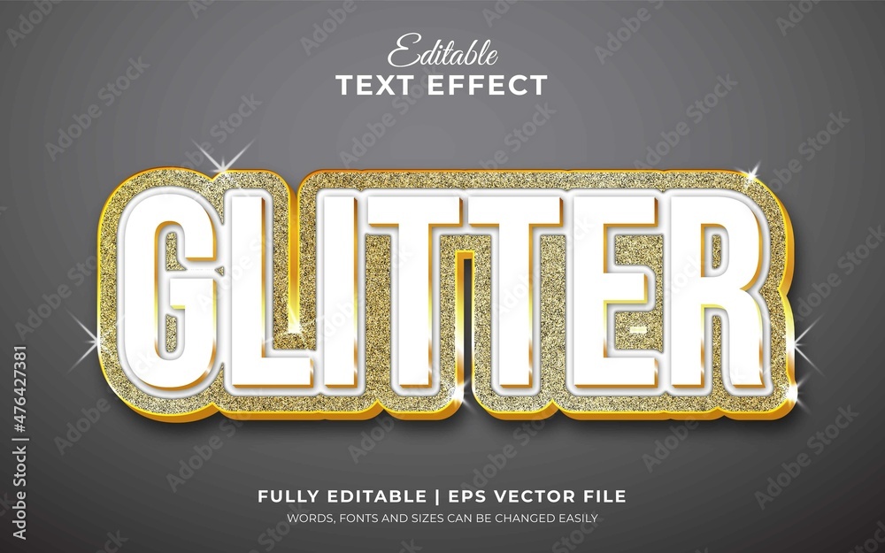 Editable 3d text effect style in gold glitter theme Stock Vector ...